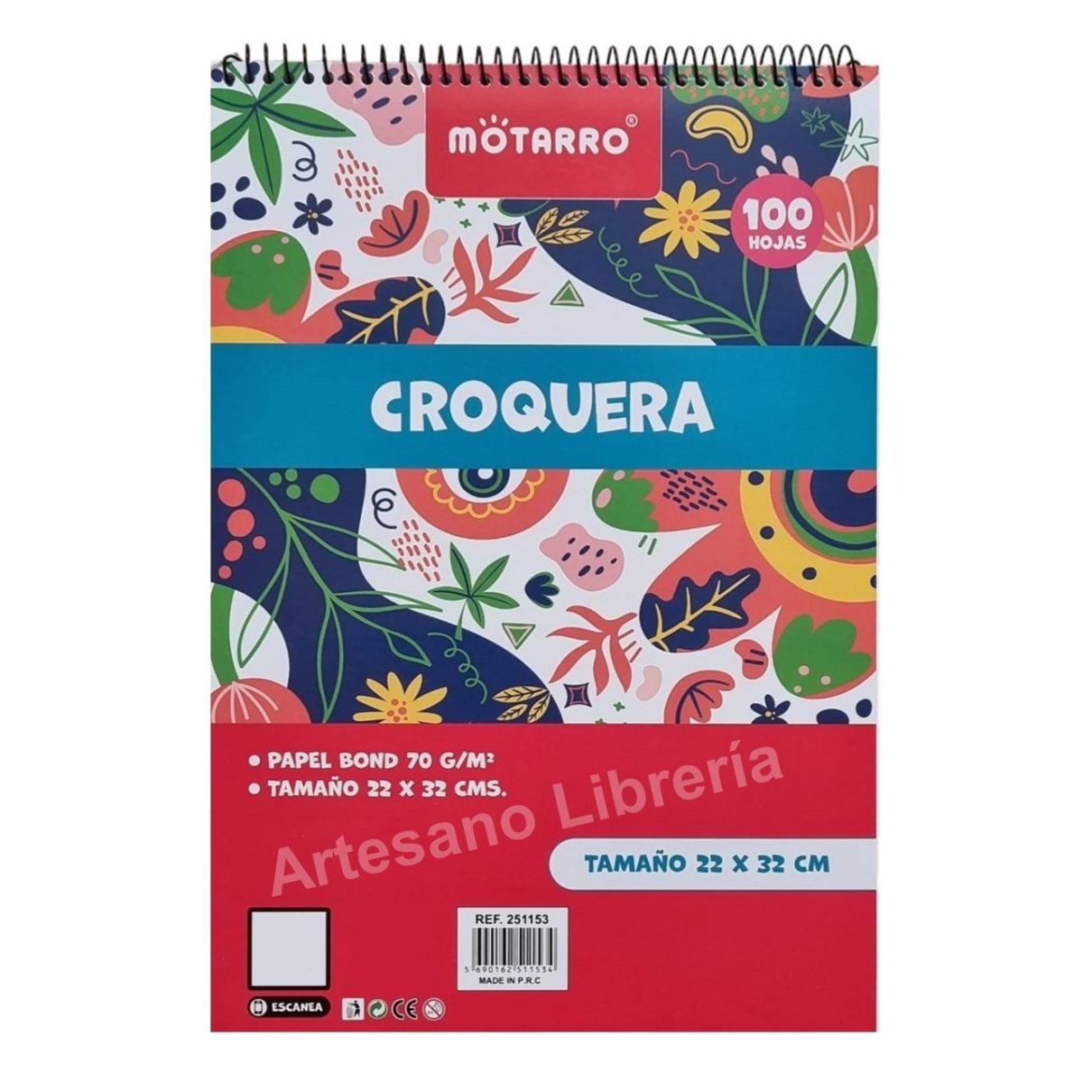 CROQUERA MOTARRO OFICIO 100 HOJAS – Arte Sano Libreria