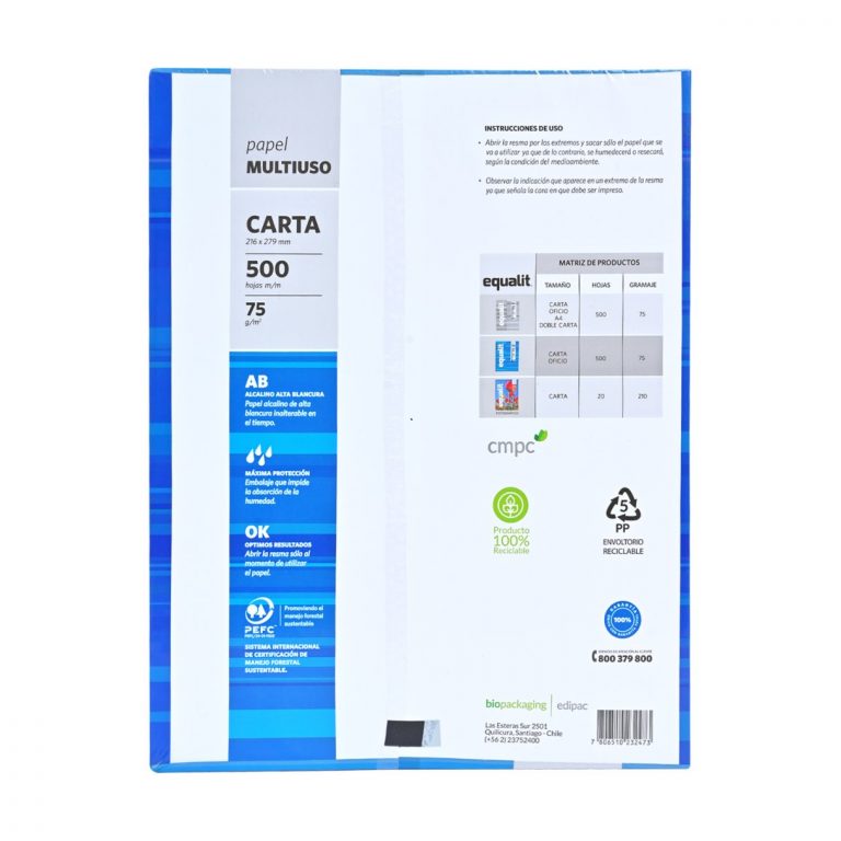 RESMA CARTA 500 HOJAS EQUALIT AZUL – Arte Sano Libreria